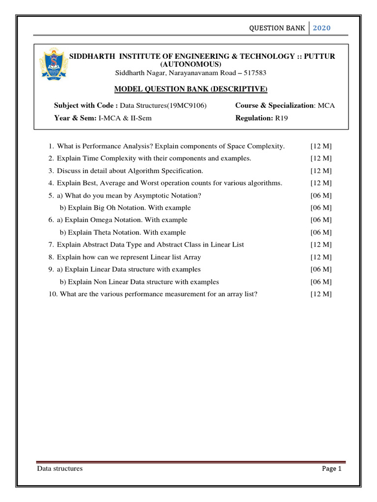 19MC9106 - Data Structure | PDF | Applied Mathematics | Computer Data