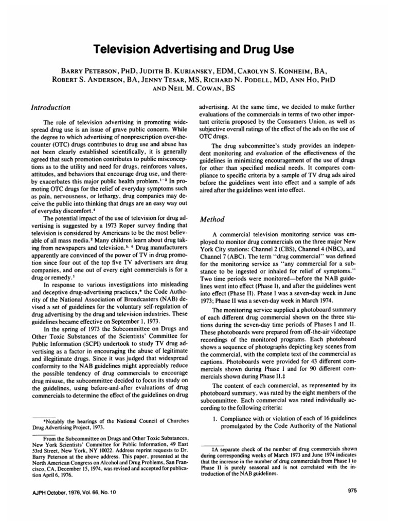 Peterson Et Al 2011 Television Advertising and Drug Use | PDF ...