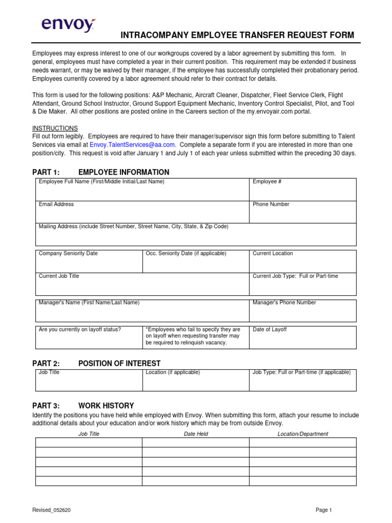 HR Intracompany Transfer Request Form 052620 | PDF | Employment ...