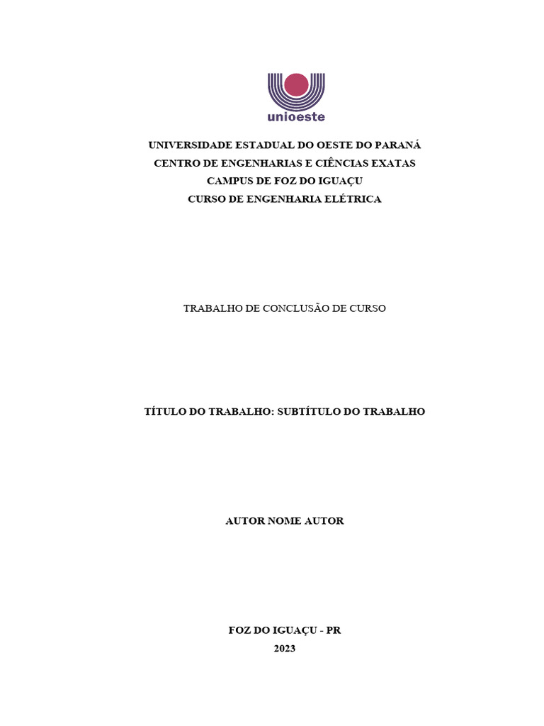 TCC Template Unioeste Eng Eletrica | Download grátis PDF | Engenharia