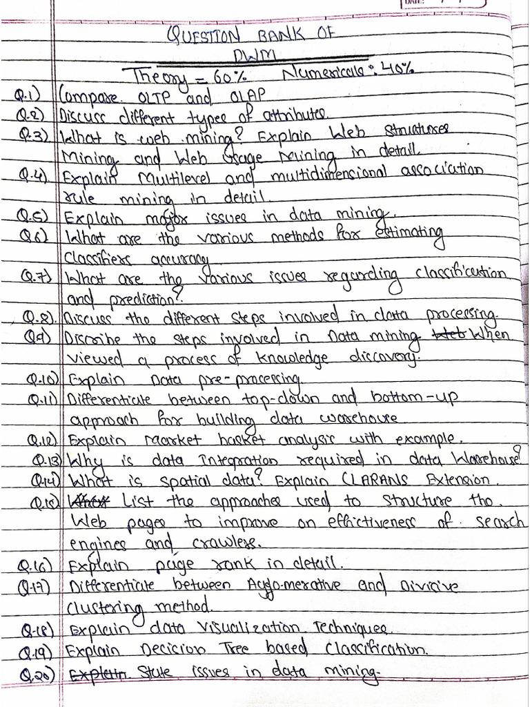 DWM Question Bank by Musa | PDF