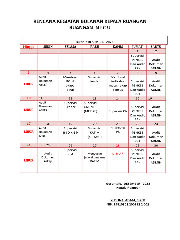Rencana Karu Nicu Desember 2023 | PDF