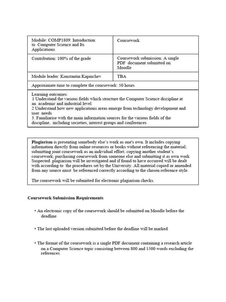 COMP1809 Coursework Guidelines | PDF | Academic Publishing | Plagiarism