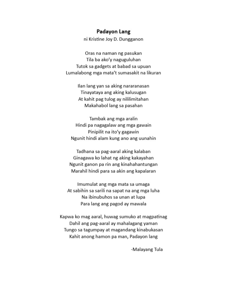 Dungganon, Kristine Joy-Malaya at Di-Malayang Tula | PDF