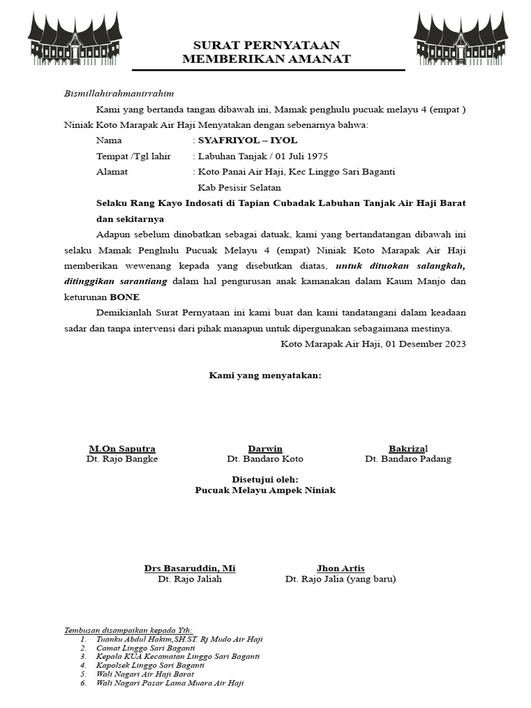 Surat Pernyataan Memberikan Amanat | PDF