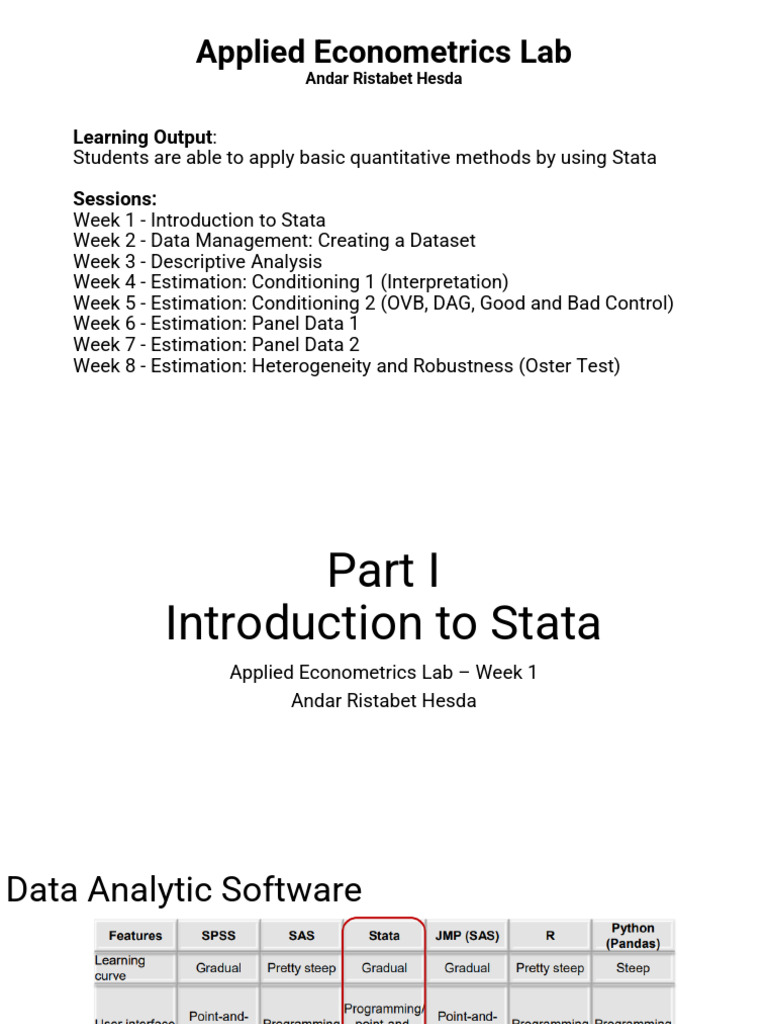 Week 1 - Intro To Stata | Download Free PDF | Econometrics | Economics Week 1 - Intro To Stata | Download Free PDF | Econometrics | Economics