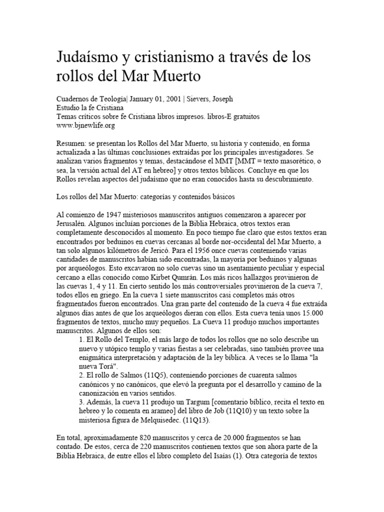 Judaísmo y cristianismo en los Rollos | PDF | Jesús | Biblia