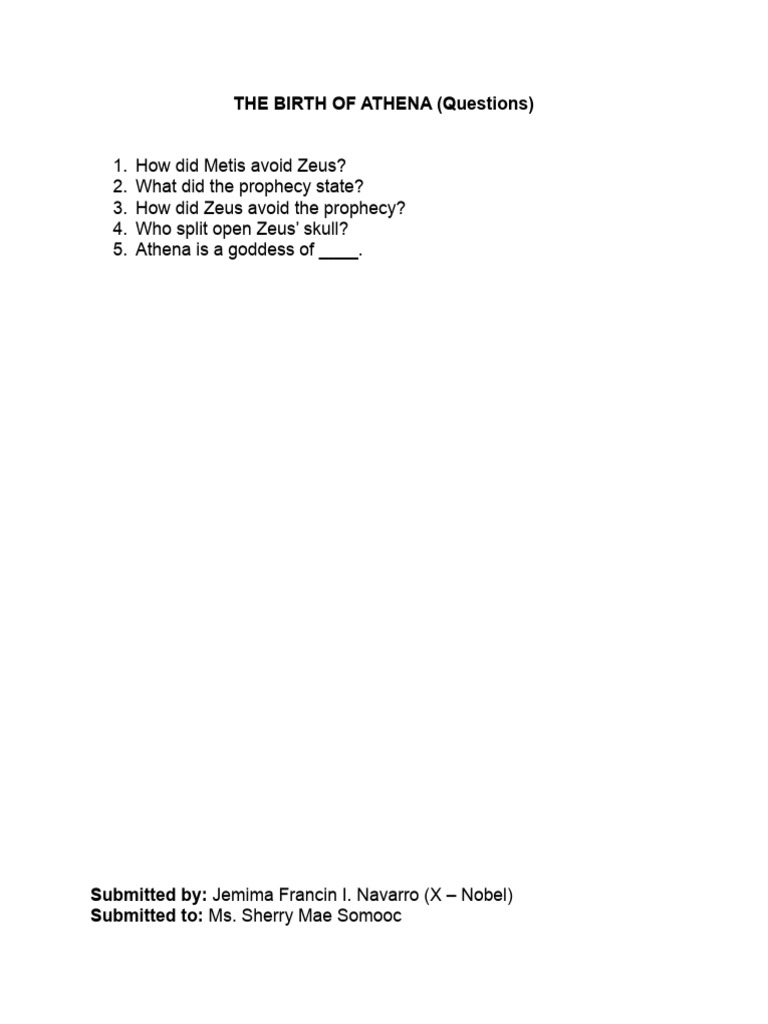 Athena's Birth: Myth & Prophecy | PDF | Athena | Zeus