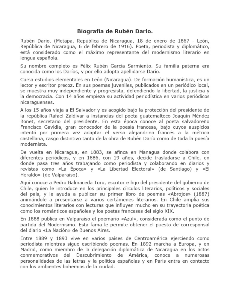Biografía de Rubén Darío y Sandino | PDF | Frente Sandinista de ...