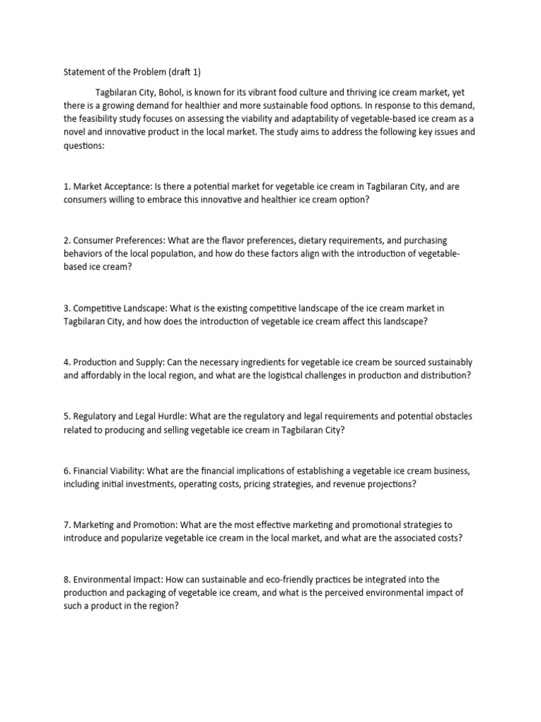 Statement of The Problem | PDF | Marketing | Pricing