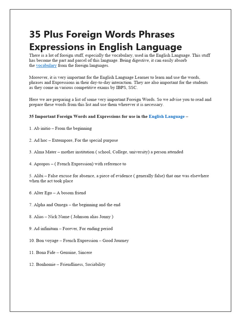 35 Essential Foreign Words in English | PDF