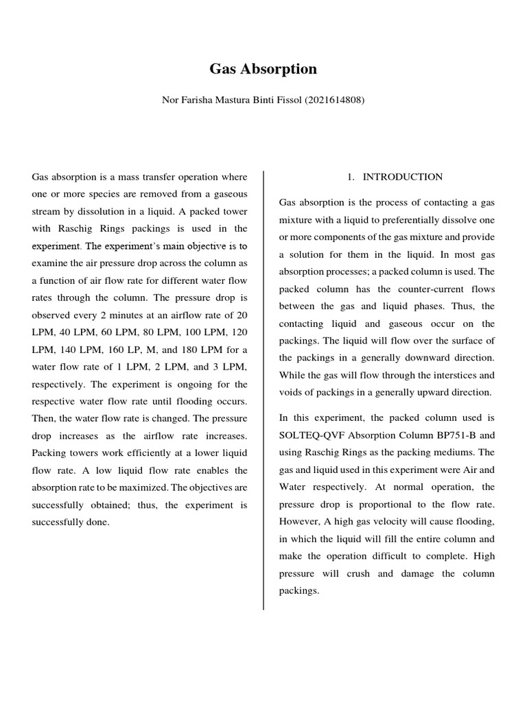 Lab 4 Gas Absorption Pdf Liquids Gases