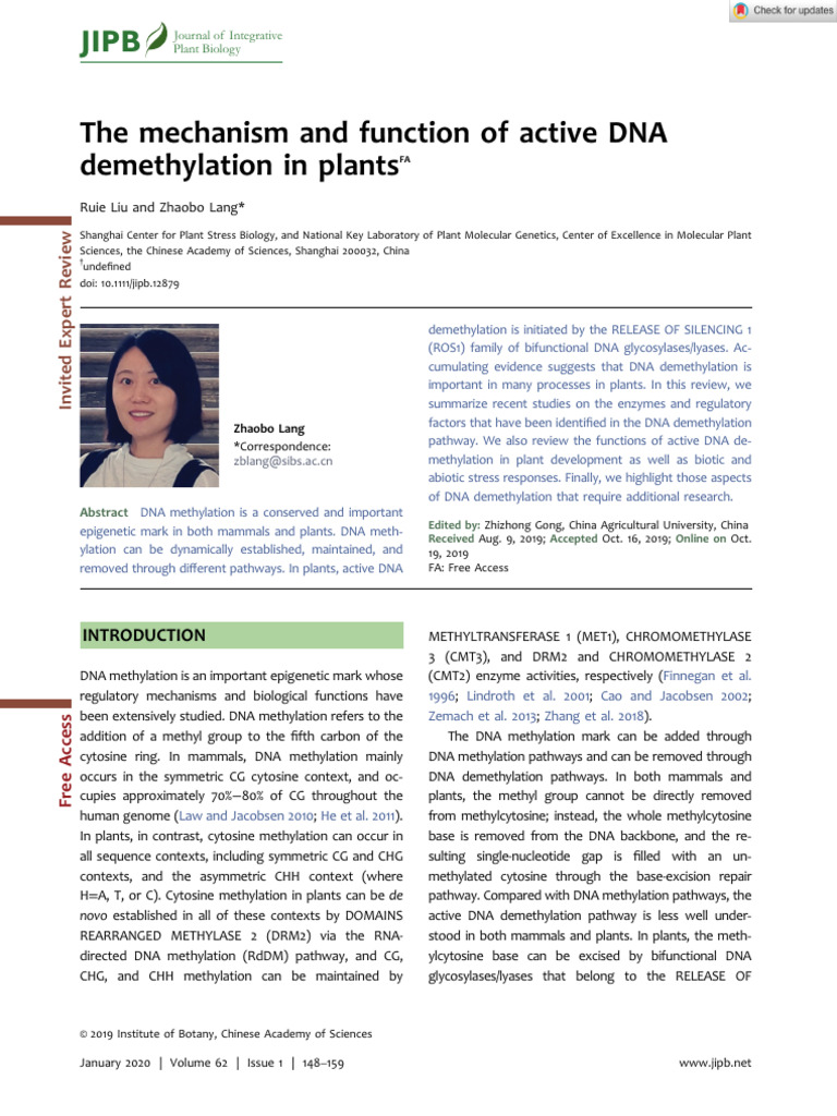 haoJIPB - 2019 - Liu - The Mechanism and Function of Active DNA Demethylation in Plants | PDF ...