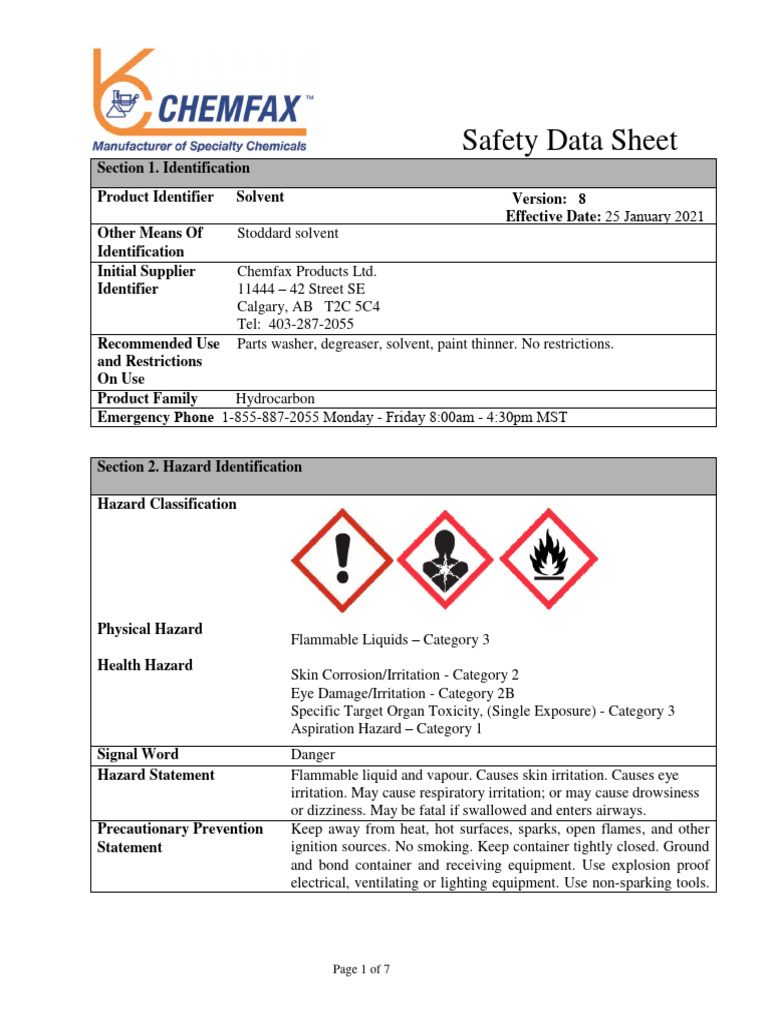 Solvent SDS Version 8 2021 | PDF | Firefighting | Combustion