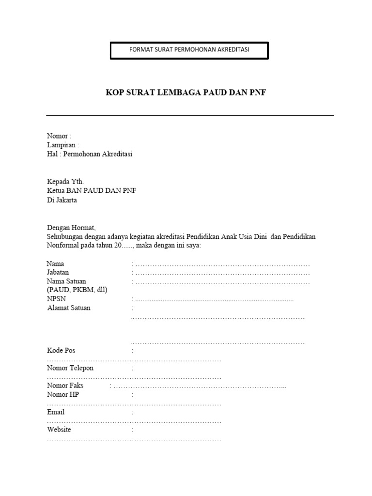 Kop Surat Lembaga Paud Dan PNF | PDF