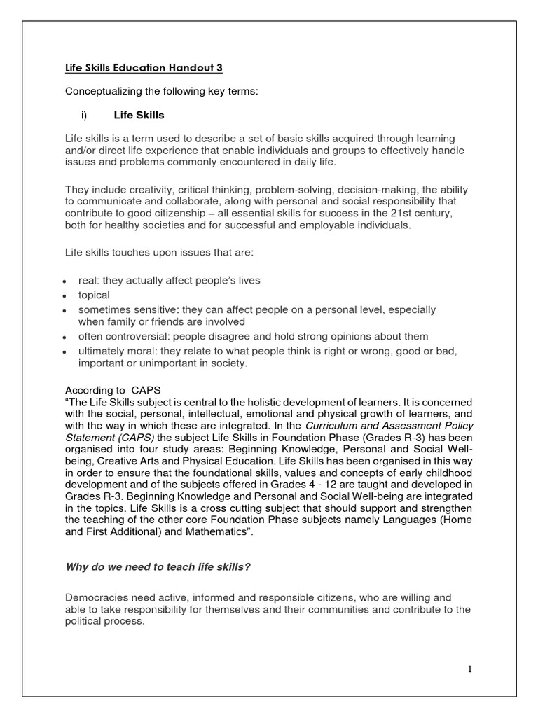 Life Skills Education Overview and Benefits | PDF | Life Skills | Learning