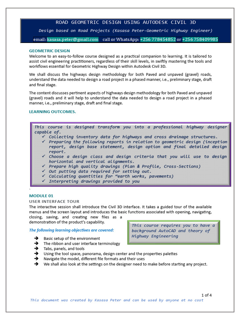 Civil 3D Course Outline-Updated | PDF | 3 D Computer Graphics | Geometry