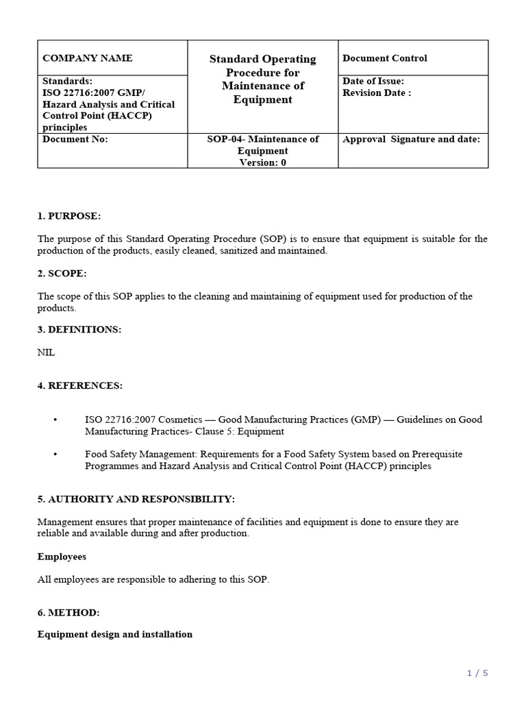 Equipment Maintenance SOP Guide | PDF | Hazard Analysis And Critical Control Points | Calibration
