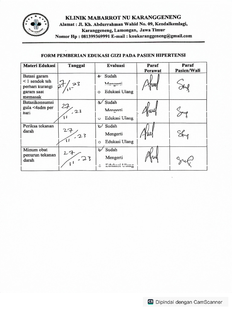 Form Pemberian Edukasi Gizi Pada Pasien Hipertensi | PDF
