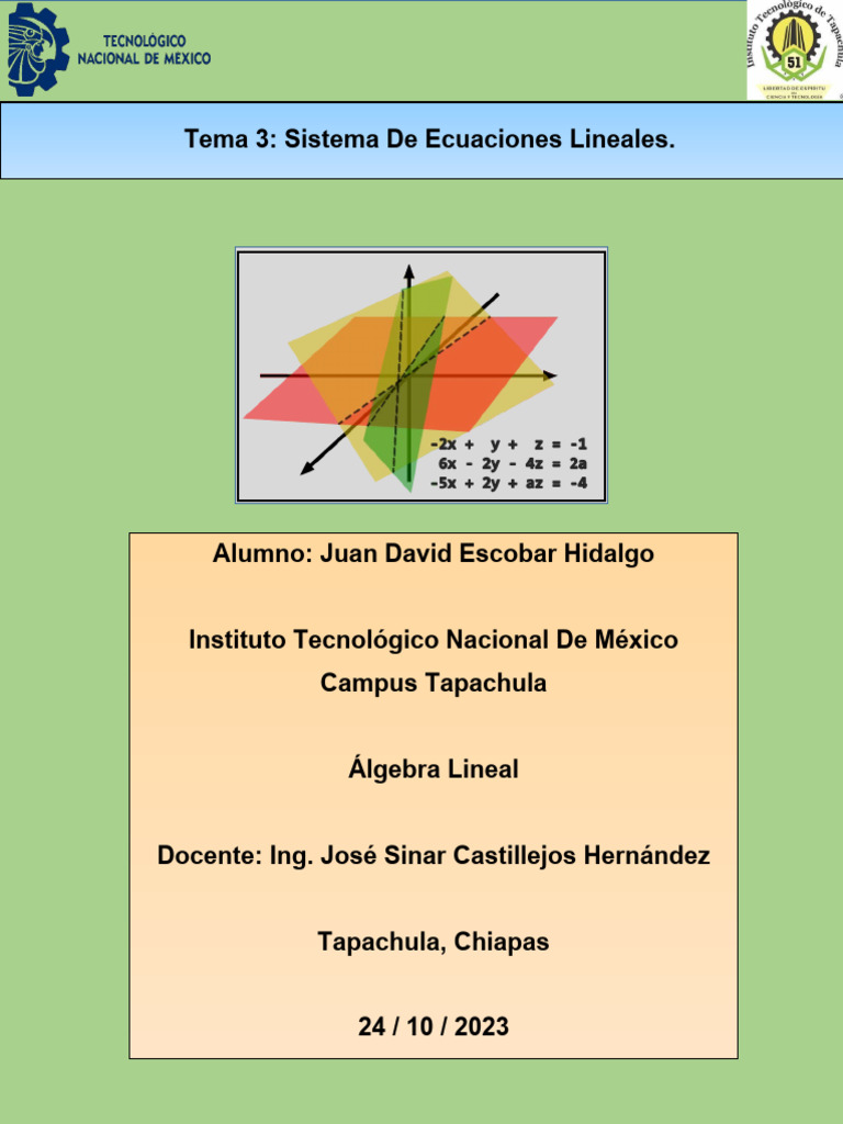 Tema 3 Algebra Lineal (Sistema de Ecuaciones Lineales) | PDF | Sistema de ecuaciones lineales ...