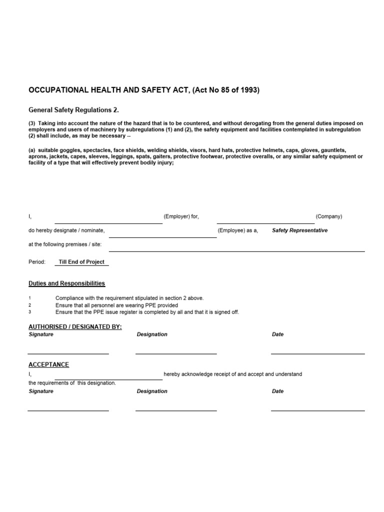 Safety Representative Designation Form | PDF