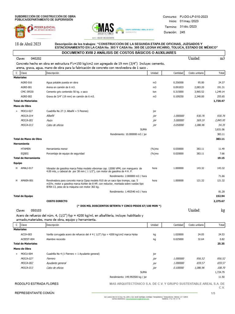 DOCUMENTO XVIII 2 ANÁLISIS DE COSTOS BÁSICOS O AUXILIARES | PDF | Hormigón | Cemento