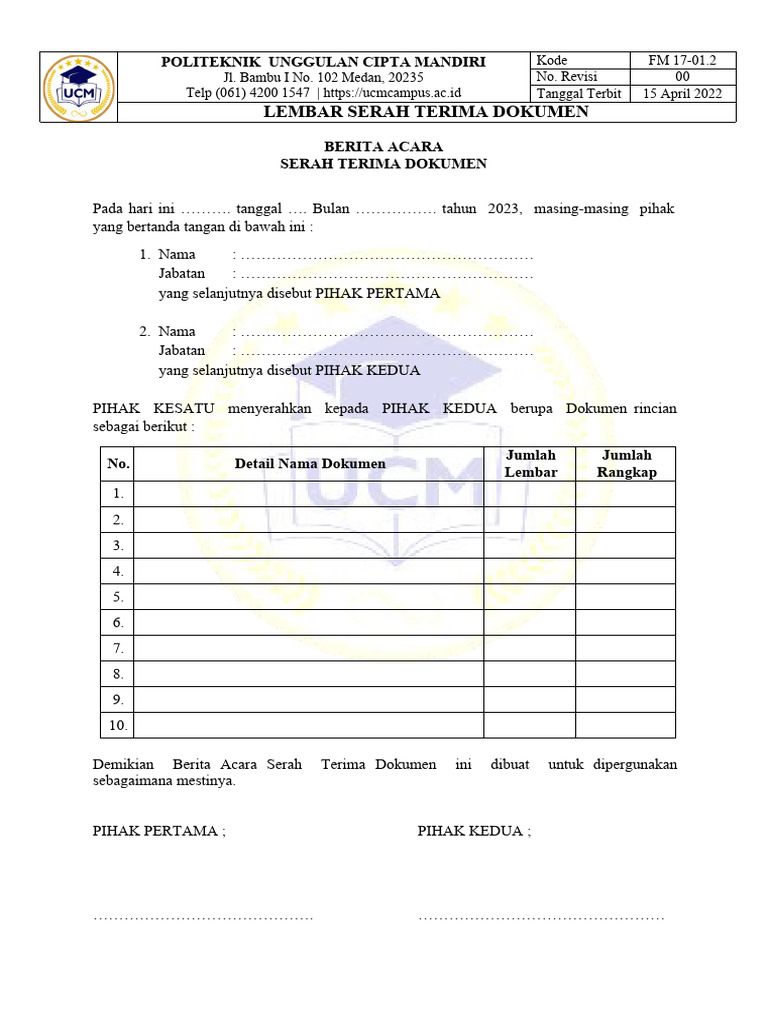 Lembar Serah Terima Dokumen | PDF