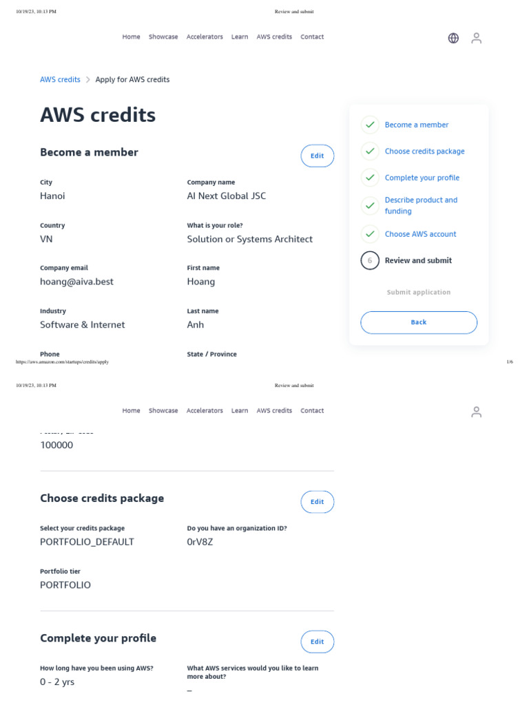 Review and Submit AWS | PDF | Amazon Web Services | Startup Company