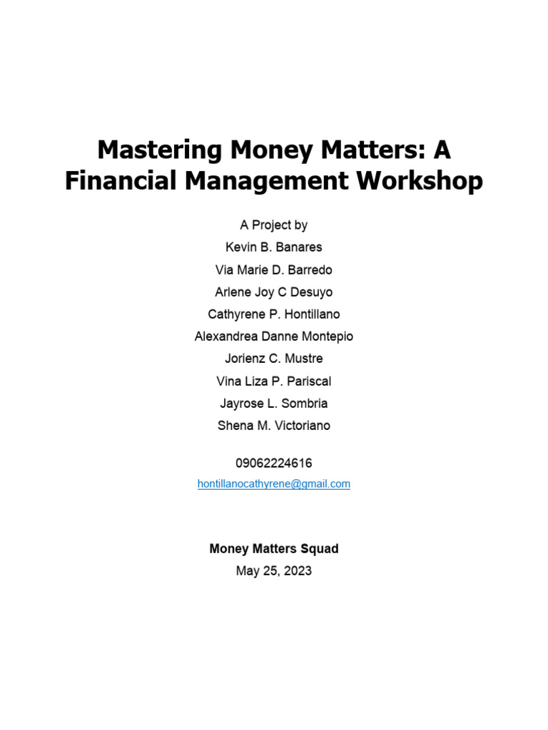 Mastering Money Matters - A Financial Management Workshop | PDF ...