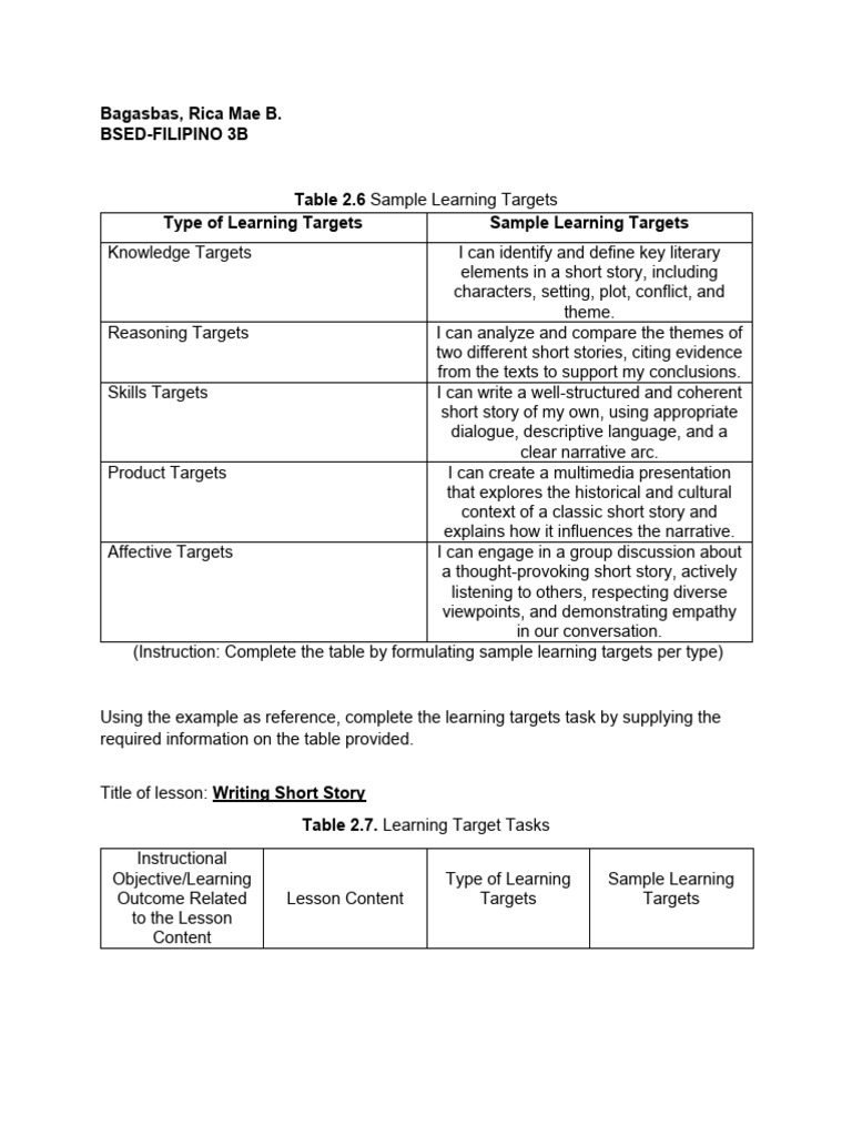 Learning Targets | PDF | Thought | Learning