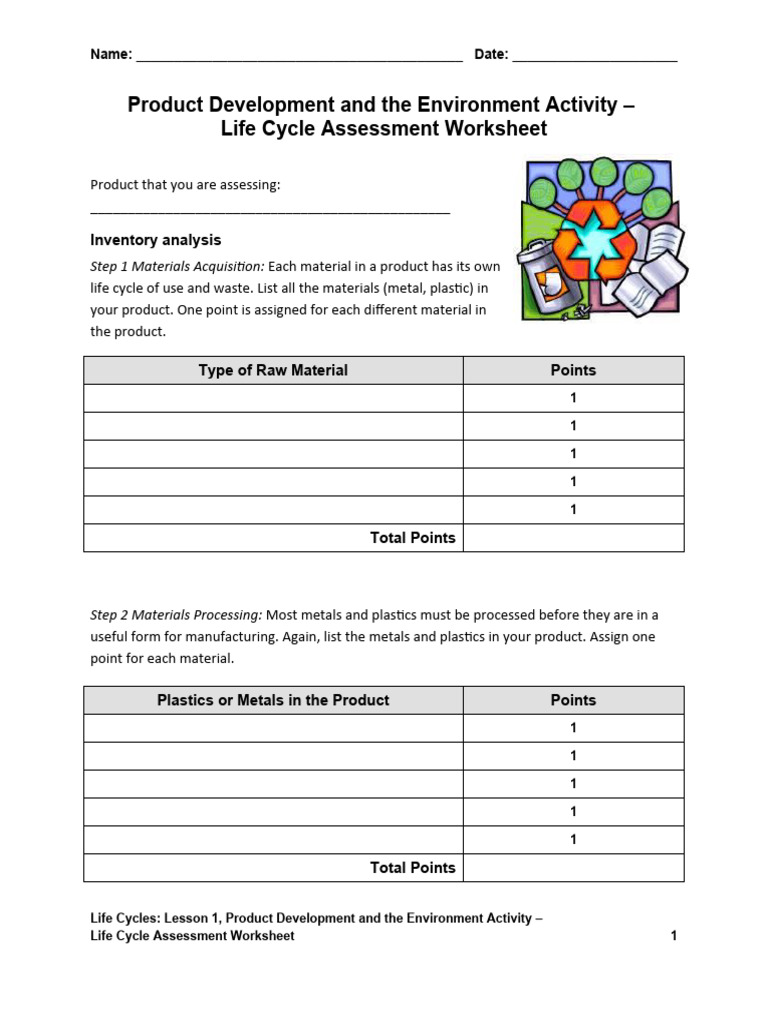 Product Life Cycle Assessement Worksheet | PDF | Life Cycle Assessment ...