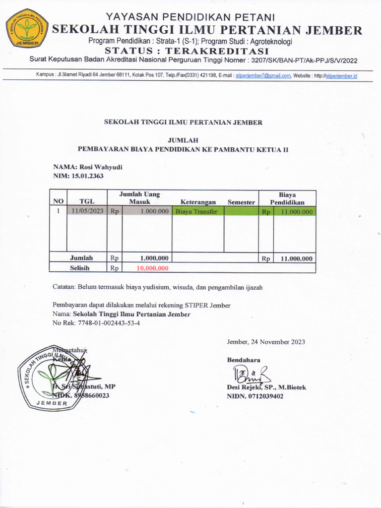 Rincian Pembayaran Rosi Wahyudi024 | PDF