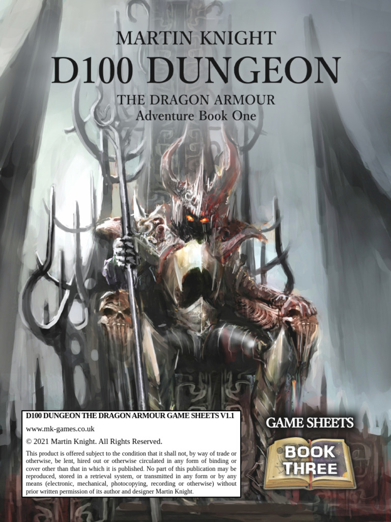 D100 Dungeon Book 3 - The Dragon Armour Game Sheets | PDF
