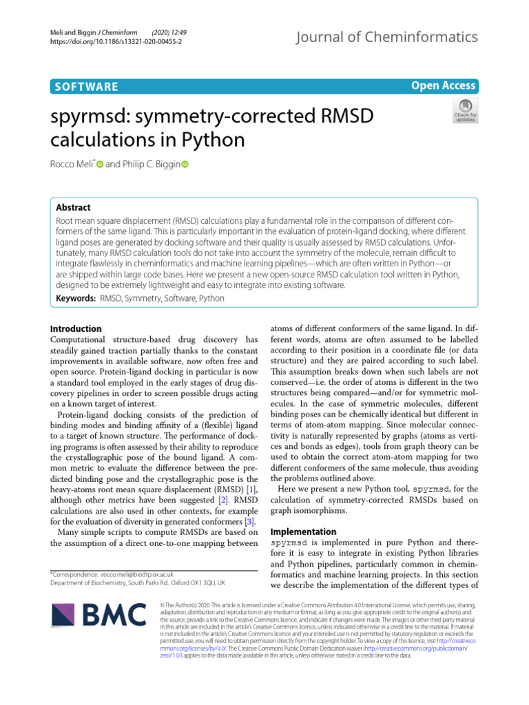 Symmetry-Corrected RMSD Calculations in Python | PDF | Docking (Molecular) | Matrix (Mathematics)