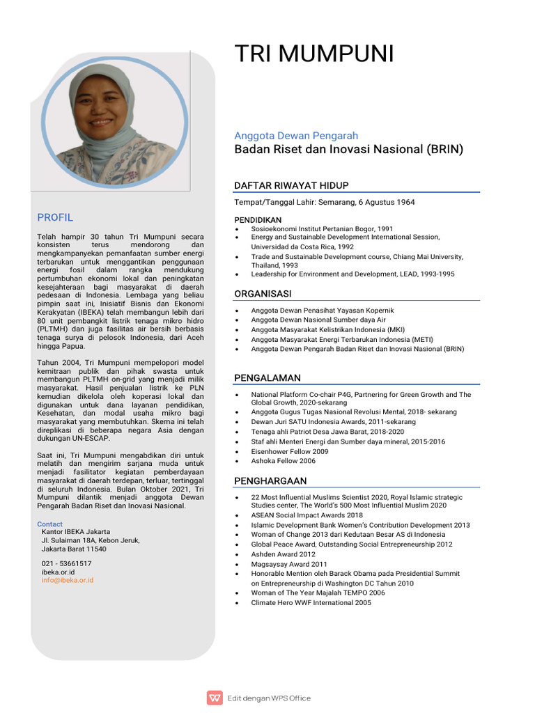 CV Singkat Tri Mumpuni BRIN | PDF