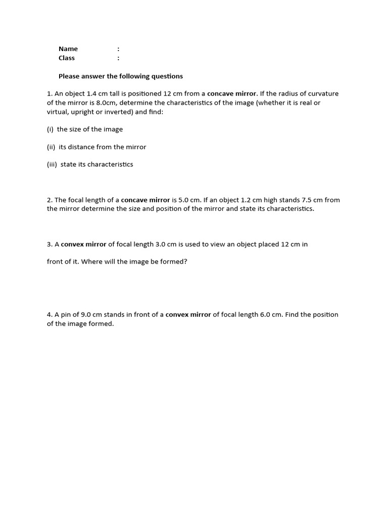 Concave Mirror (Exercise) | PDF