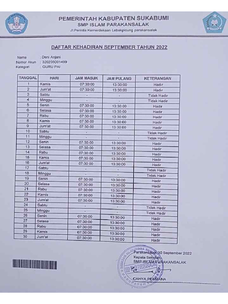 Absen Sept 2022 | PDF