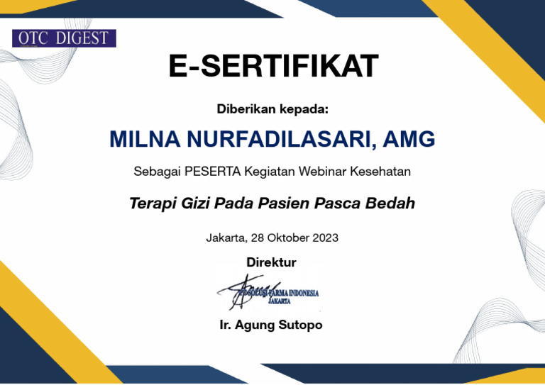 Milna Nurfadilasari, Amg - Sertifikat Webinar 28 Oktoner 2023 | PDF