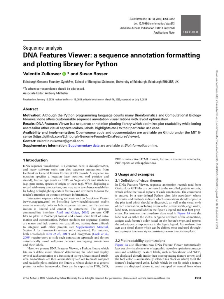 Bioinformatics 36 15 4350 | PDF | Bioinformatics | Dna Sequencing