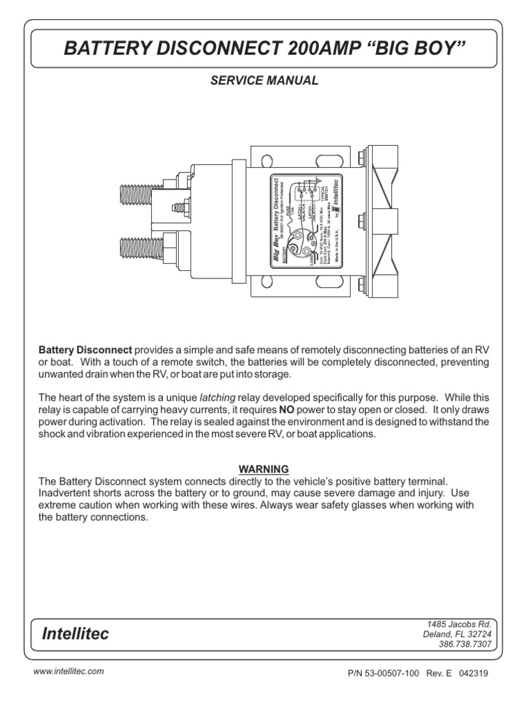 Battery Disconnect 200amp "Big Boy": Intellitec | PDF | Relay | Switch