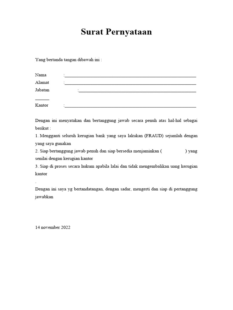 Surat Pernyataan FRAUD | PDF