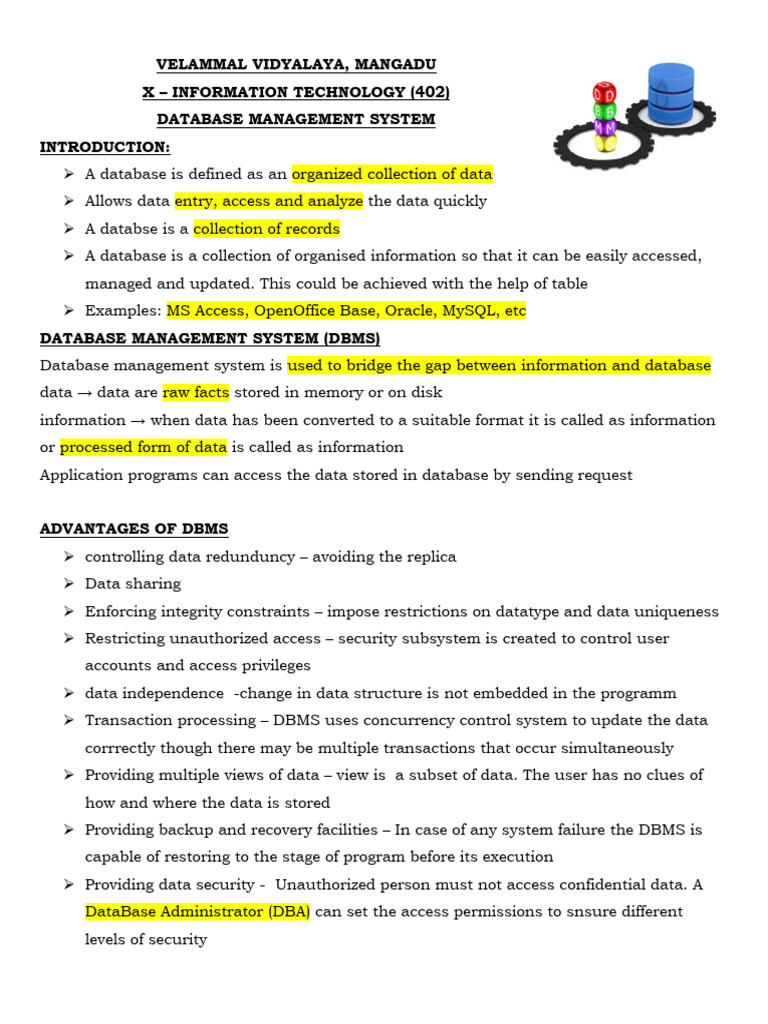 DBMS Part 1 Print | Download Free PDF | Databases | Relational Database DBMS Part 1 Print | Download Free PDF | Databases | Relational Database