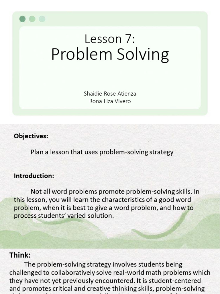 Problem Solving: Lesson 7 | PDF | Thought | Learning