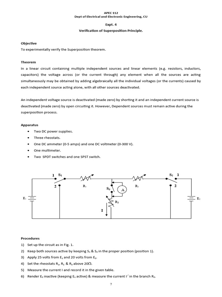 Eee 102 Expt 4 Super Position Theorem Pdf Electrical Network 0615