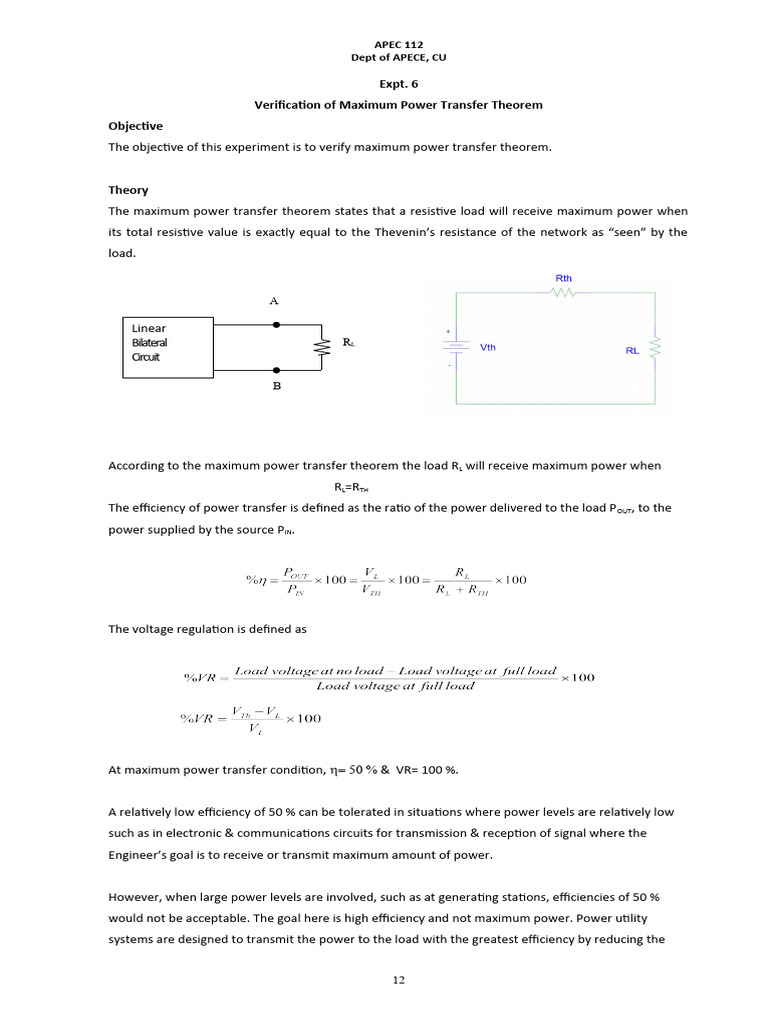 EEE 102 - Expt 6 - Max Power | PDF | Electrical Network | Power Supply