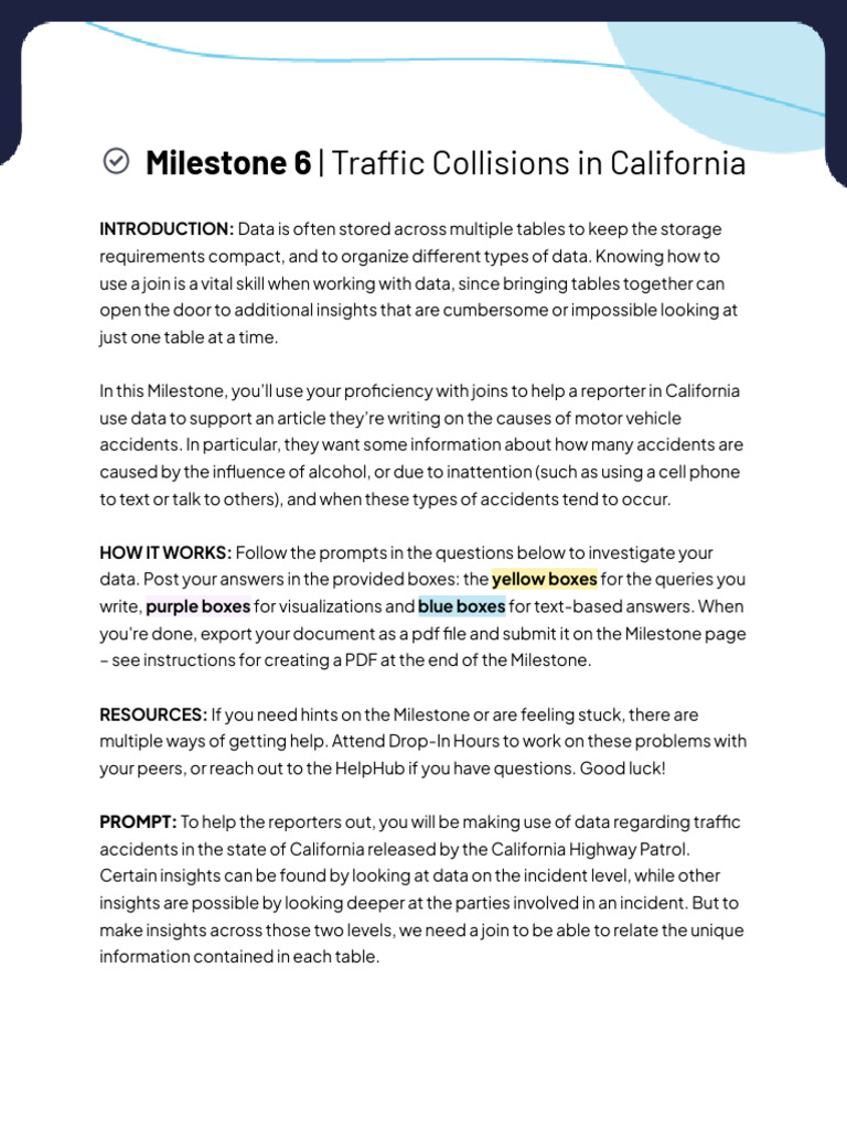 Milestone 6 Solution Sheet | PDF | Traffic Collision | Table (Database)