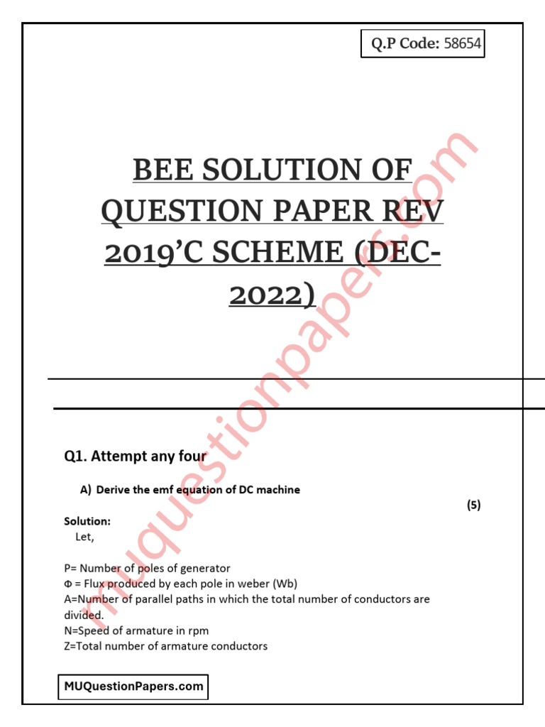 Be First Year Engineering Semester 1 2022 December Basic Electrical Engineering Beerev 2019c ...