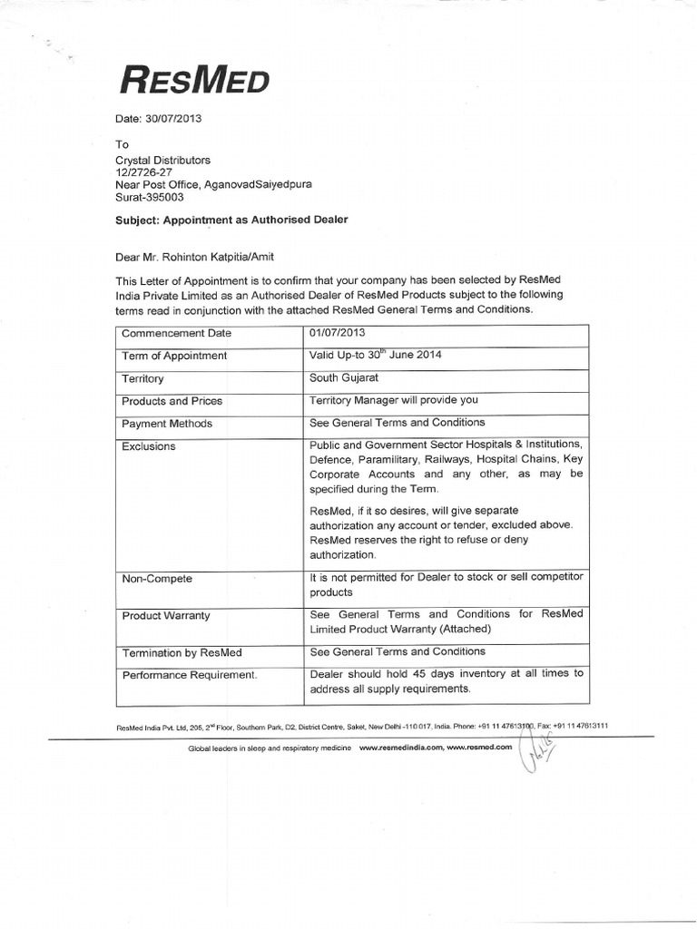 Resmed Agreement | PDF