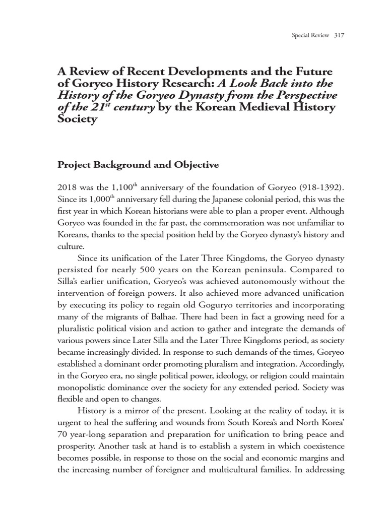 A Review of Recent Developments and The Future of Goryeo History ...