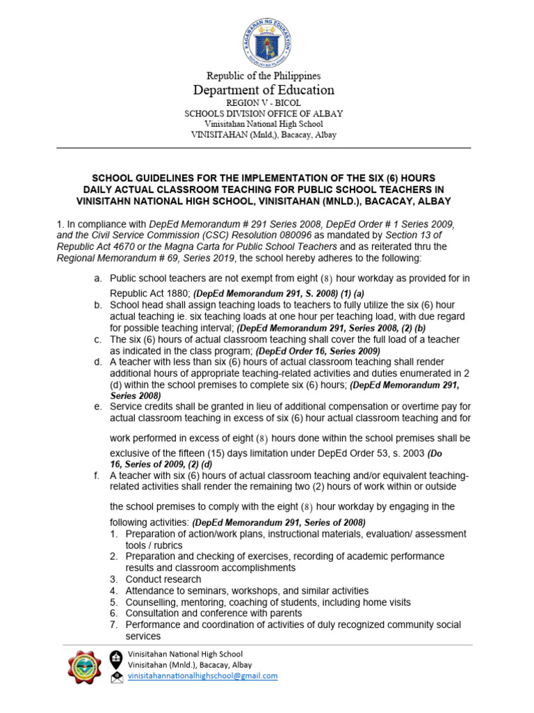 School Guidelines For The Implementation of The Six | PDF | Government ...